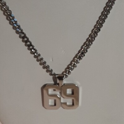 #69 BASEBALL FOOTBALL NUMBER Pendant Charm / 18"-24" STAINLESS CHAIN ...