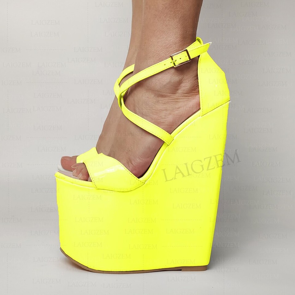 Women Sandals Platform Wedges Shiny Open Toe 20CM High Heels Pumps ...