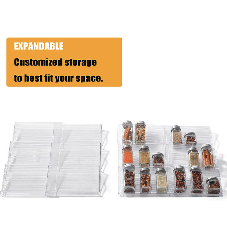 2 Pack Expandable Drawer Spice Rack Organizer 3 Slanted Tiers Clear ...
