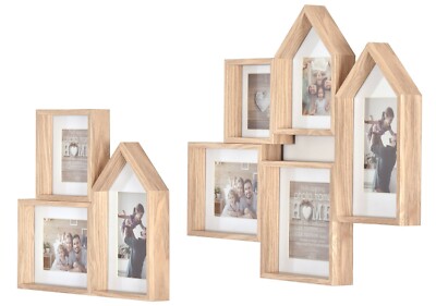 Wall Hanging Deep Set Wood Multi Aperture Photo Picture Frame Hold 3 or ...