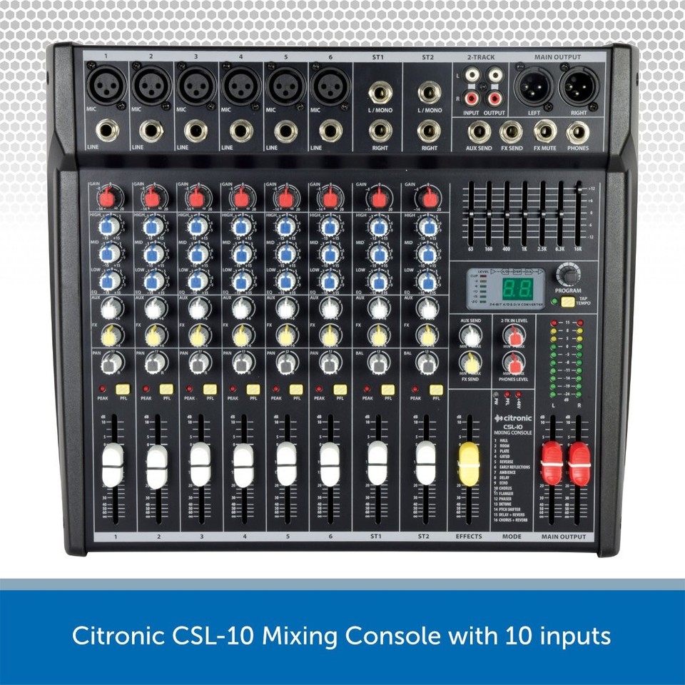 Citronic CSL-10 Mixing Desk Console 10 inputs DSP Effects 3-Band EQ 19 ...
