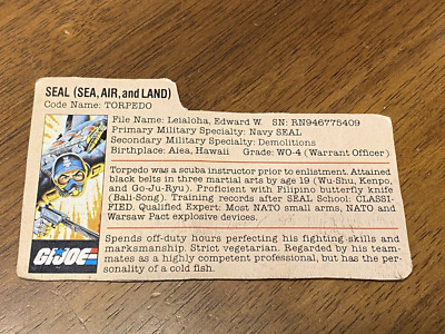 1983 GI Joe Torpedo file card ARAH | eBay