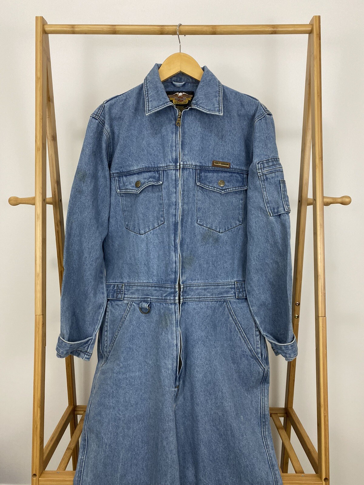 RARE VTG Harley-Davidson Denim Biker Work Coveralls Embroidered Graphic ...