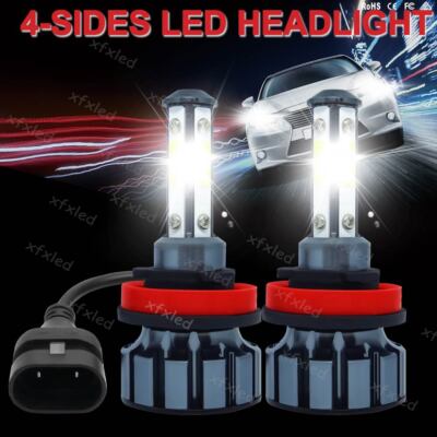 4-Sides H11 LED Headlight Kit Low Beam Bulb Super Bright 6500K White ...