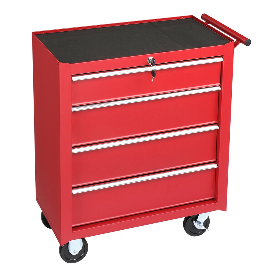 Steel Tool Cart with 4 Drawers Red Heavy Duty Storage Cabinet Craftsman ...