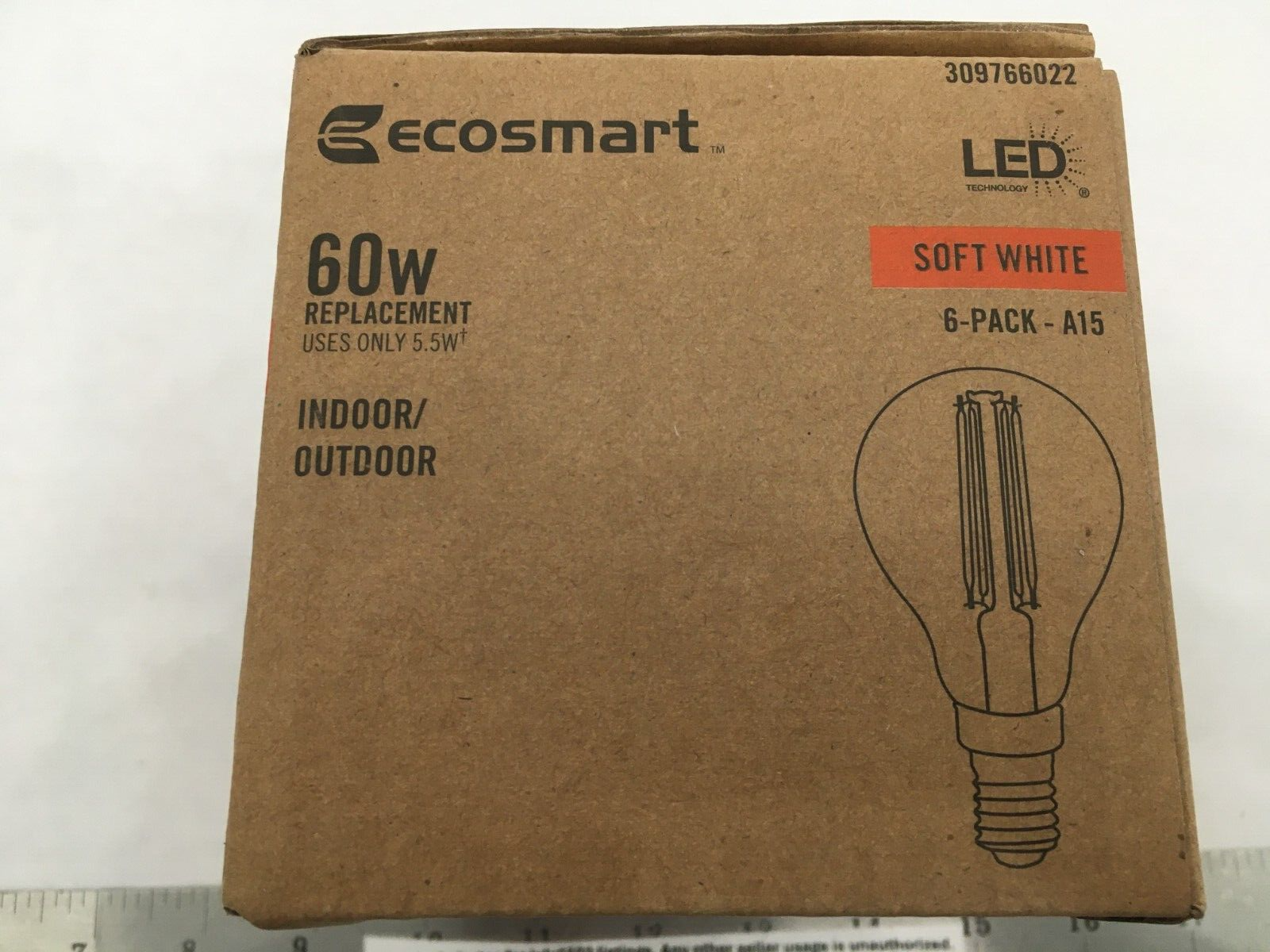 NEW EcoSmart 6-pk 60W LED A15 Clear Bulb E26 Soft White 2700K Dimmable ...