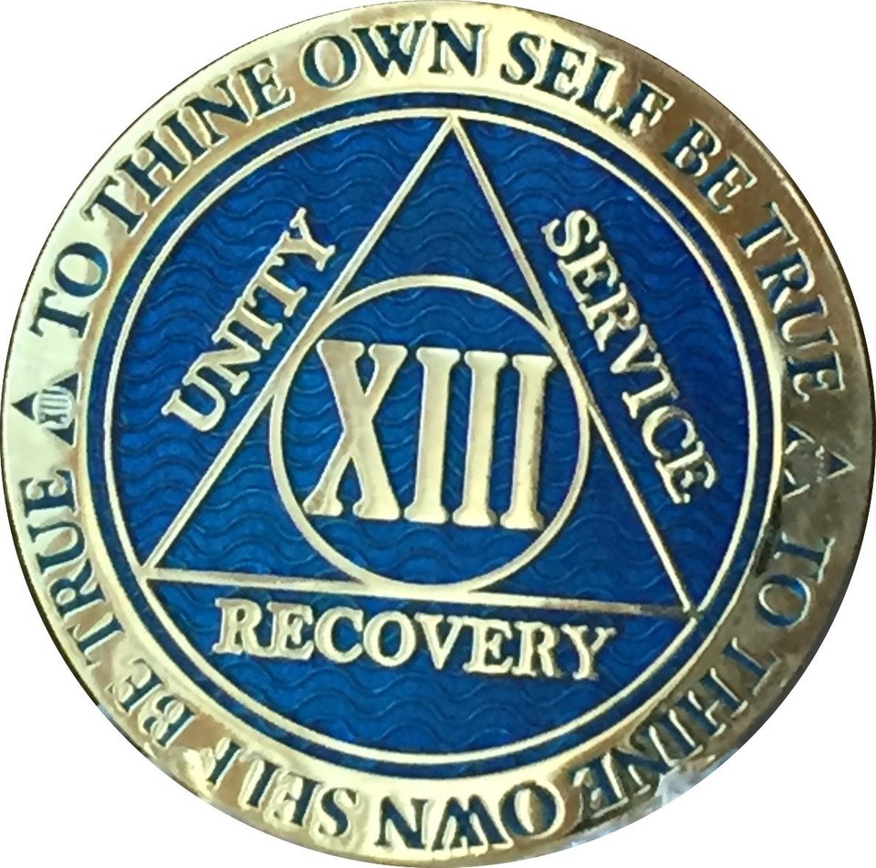 13 Year Reflex Blue Gold Plated AA Medallion Alcoholics Anonymous Chip ...