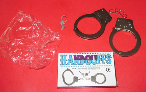 Steel handcuffs 2 keys metal police magic trick prank sexy gag gift ...