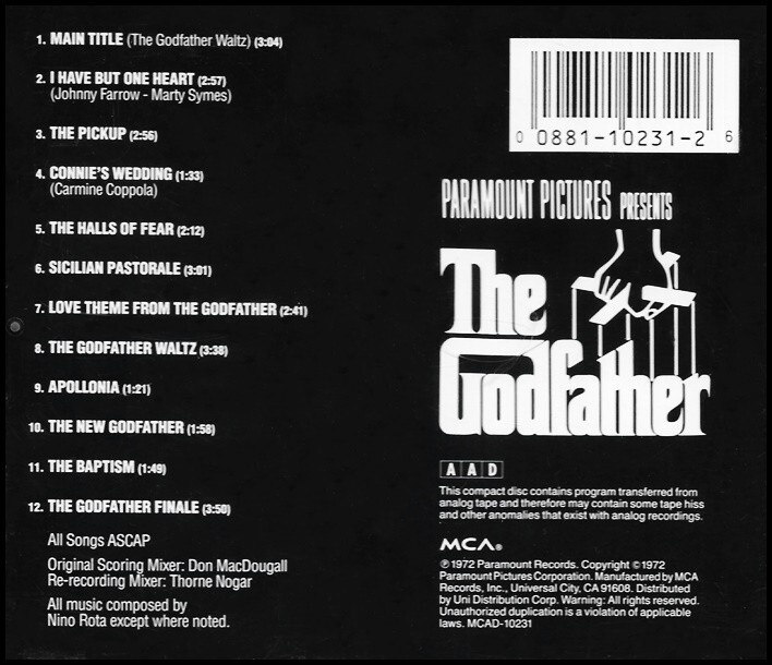 THE GODFATHER (1972) - Original Motion Picture Soundtrack CD - NINO ...