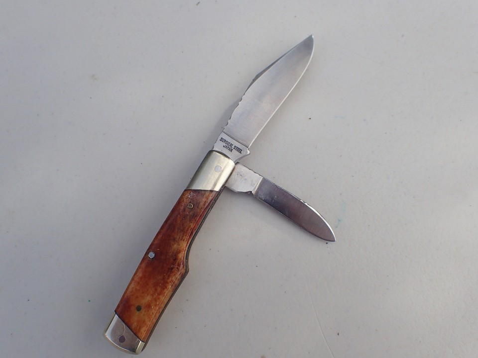 RARE FROST CUTLERY POCKET KNIFE BIG LOU BONE HANDLE 2 BLADE JAPAN ...