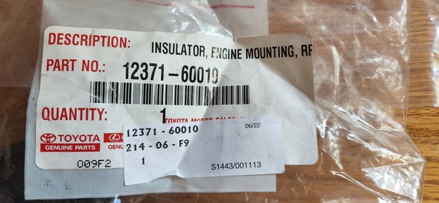 1237160010 Genuine Toyota Insulator Engine Mounting Rear No.1 12371 ...