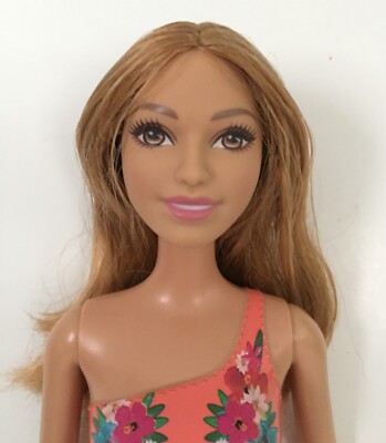 Barbie WATER PLAY BEACH SUMMER Doll Peach Floral Swimsuit 2014 Mattel ...