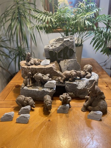 THE HERD BY MARTHA CAREY 9 Elephants With Rare Large Display Rock | eBay