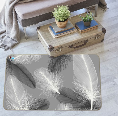 3D Grey Feather Leaves NAO11346 Game Rug Mat Elegant Photo Carpet Mat ...