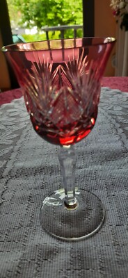 Glas+Weinglas+rot mit schönem Muster H.13,5 cm+Öffn. 6,5 cm+Rarität ...