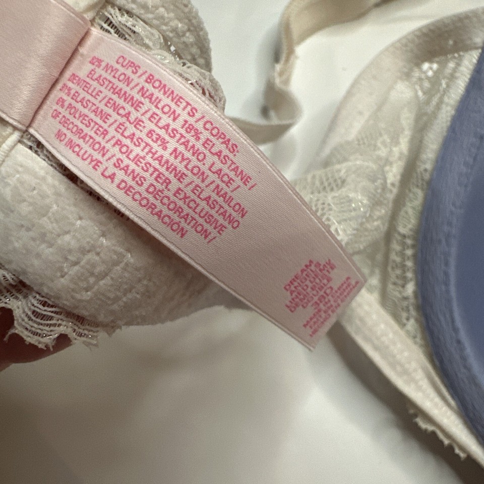 Vtg Victorias Secret Bra 38D Purple Iridescent Ivory Lace Lined Demi ...