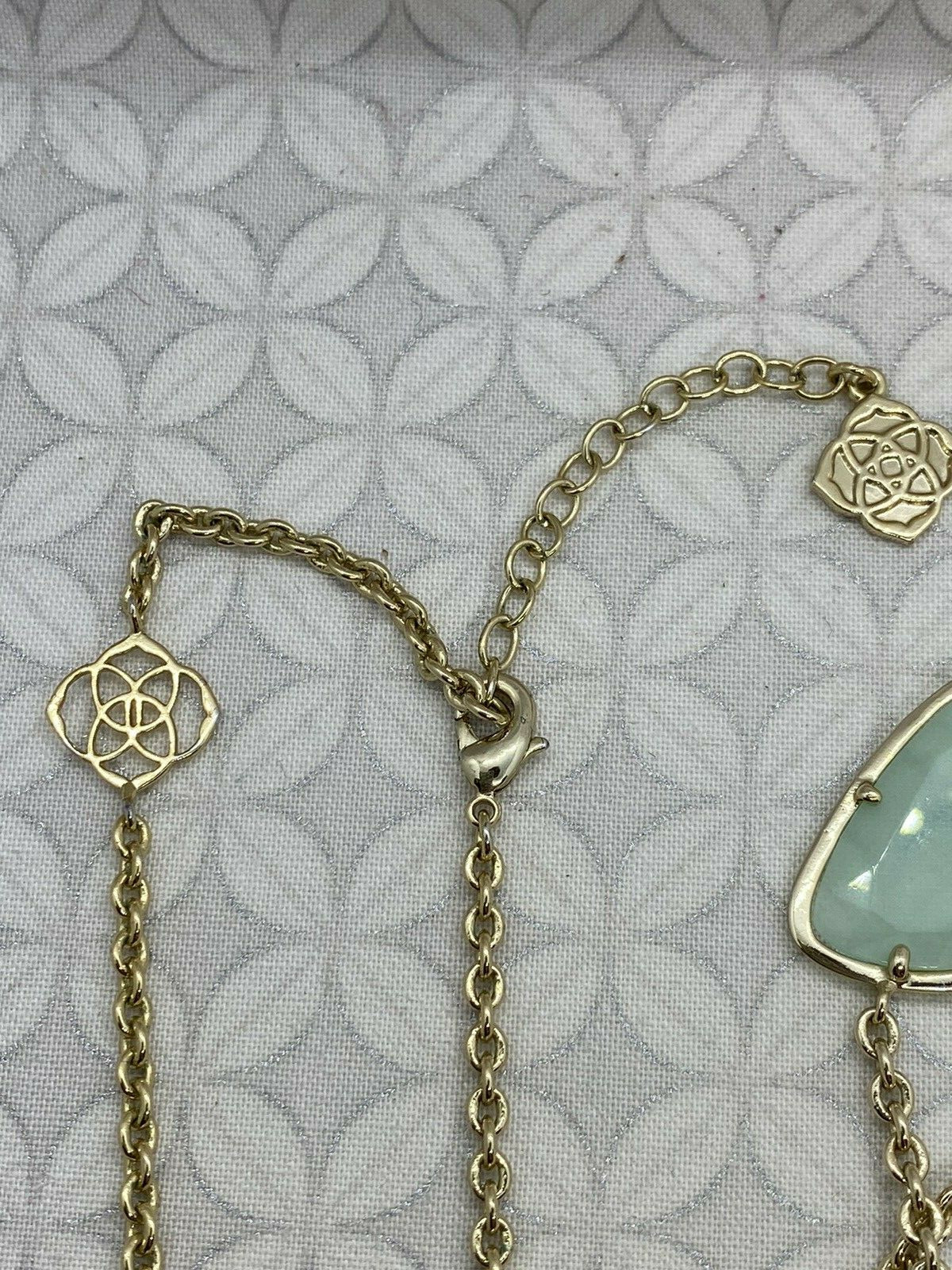 KENDRA SCOTT KINLEY LONG LOGO station Necklace Chalcedony light green ...