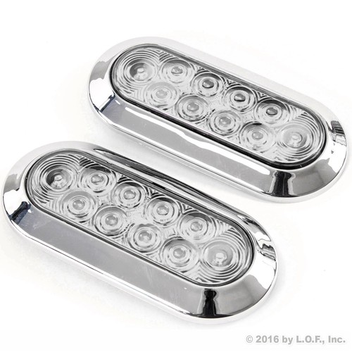2 Oval 6" Clear/Red LED Surface Mount Light Stop Turn Tail Truck ...