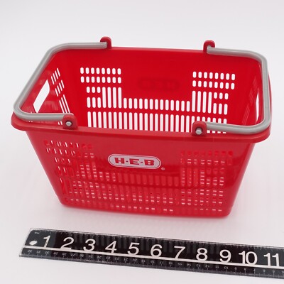 HEB Store Shopping Basket Kids Play Size Red Plastic with Gray Handles ...