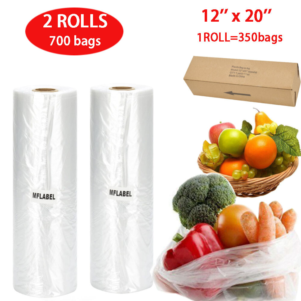 2 Rolls Clear Plastic Produce Bags on Roll 12x20 Kitchen Food Storage ...
