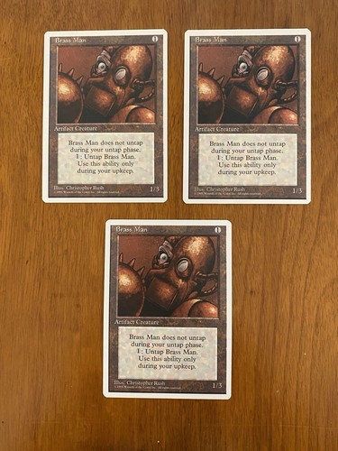 Brass Man x3 NM+ NEVER PLAYED MTG 4th Fourth Ed. Magic 3x VINTAGE FREE ...