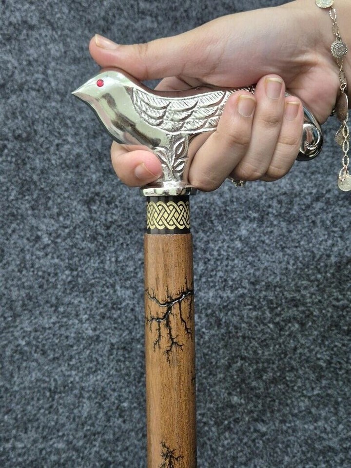 Chrome Finished Bird Solid Head Handle Wood Carved Walking Cane For Men ...