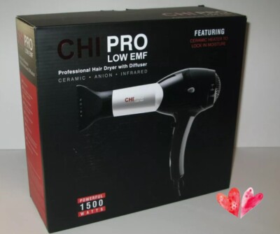 CHI PRO LOW EMF Professional Black Hair Dryer with Diffuser ...