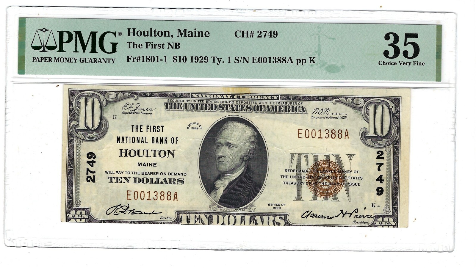 1929 $10 National Type I Ch# 2749, FNB of Houlton Maine, ME, PMG 35 | eBay