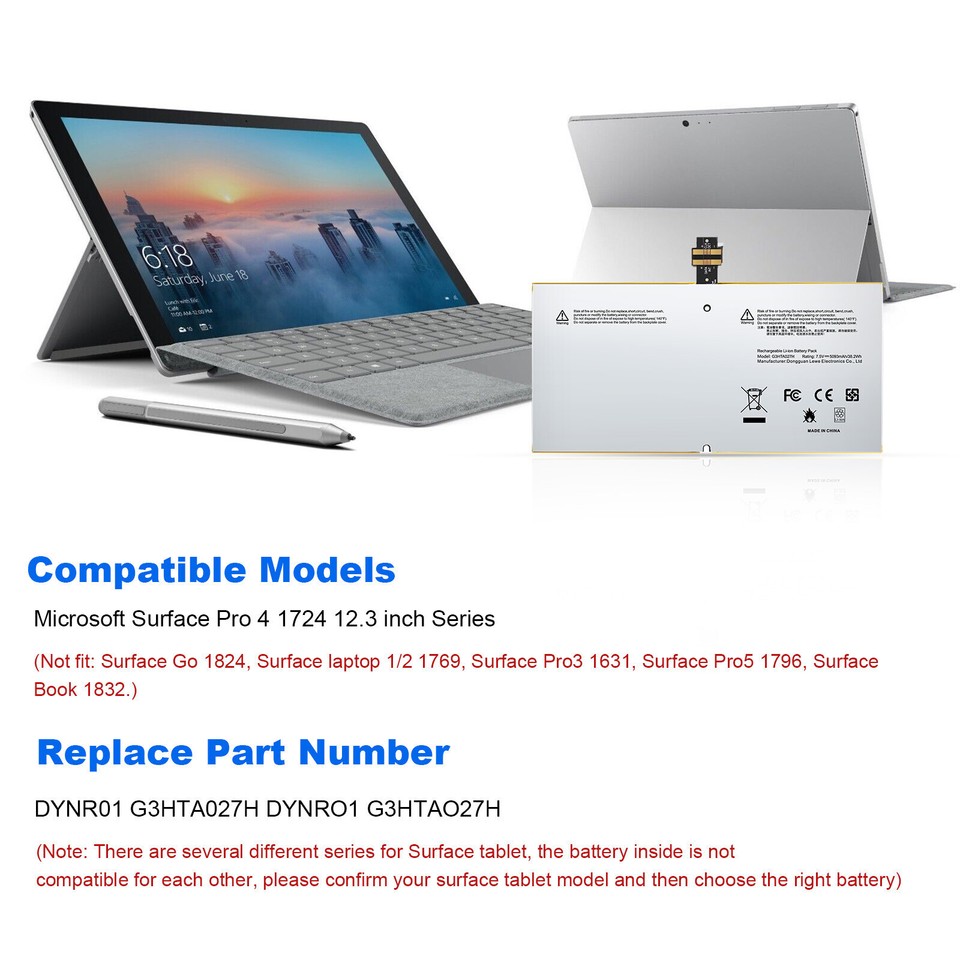 New Replacement Battery DYNR01 For Microsoft Surface Pro 4 1724 12.3 ...