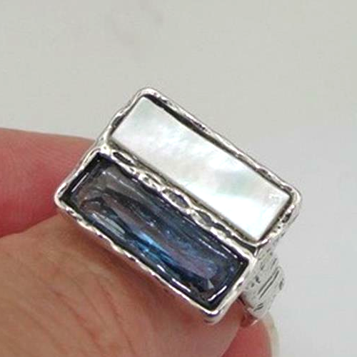 Blue Topaz MOP Ring Sterling Silver 7,7.5,8,9 Handmade Hadar Designers ...
