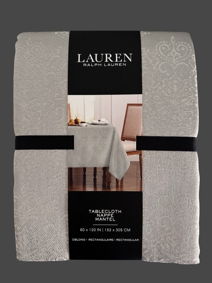 Ralph Lauren Oblong Tablecloth 60 x 120 Gray Textured Holidays ...