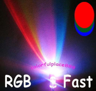 100pcs, 5mm RGB Rainbow Fast Flashing Flash Red Green Blue LED Leds ...