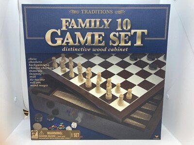 NEW Cardinal Traditions Family 10 Game Set w/ Distinctive Wood Cabinet ...