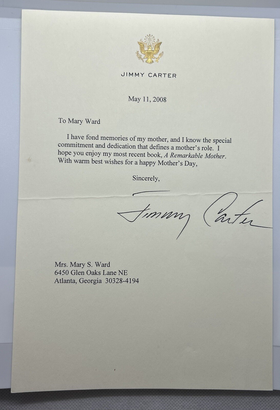 Jimmy Carter Signed 2008 Letter About Mother’s Day RARE Full Signature ...