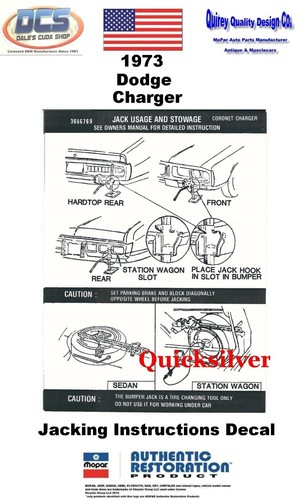 1973 Dodge Charger Jacking Instructions Trunk Lid Decal 3686769 NEW ...