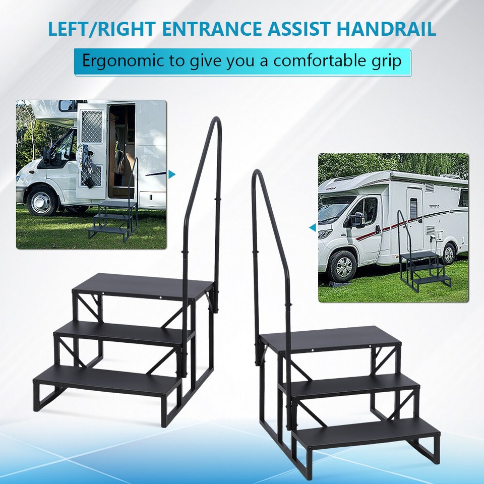 RV 3 Steps with Handrail Mobile Home Ladder Portable Stairs for RV, Hot ...