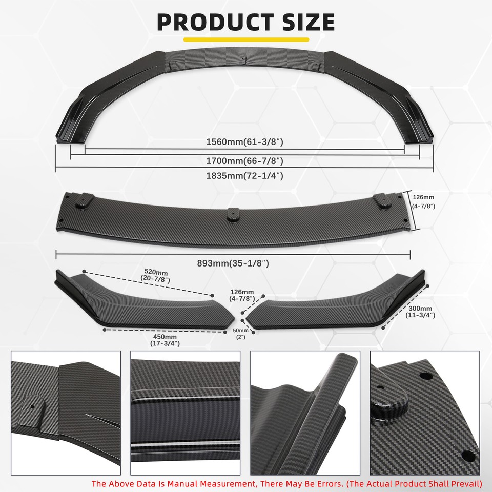 For Ford Mustang 05-14 S197 Carbon Fiber Front Bumper Lip Splitter 3PCS ...