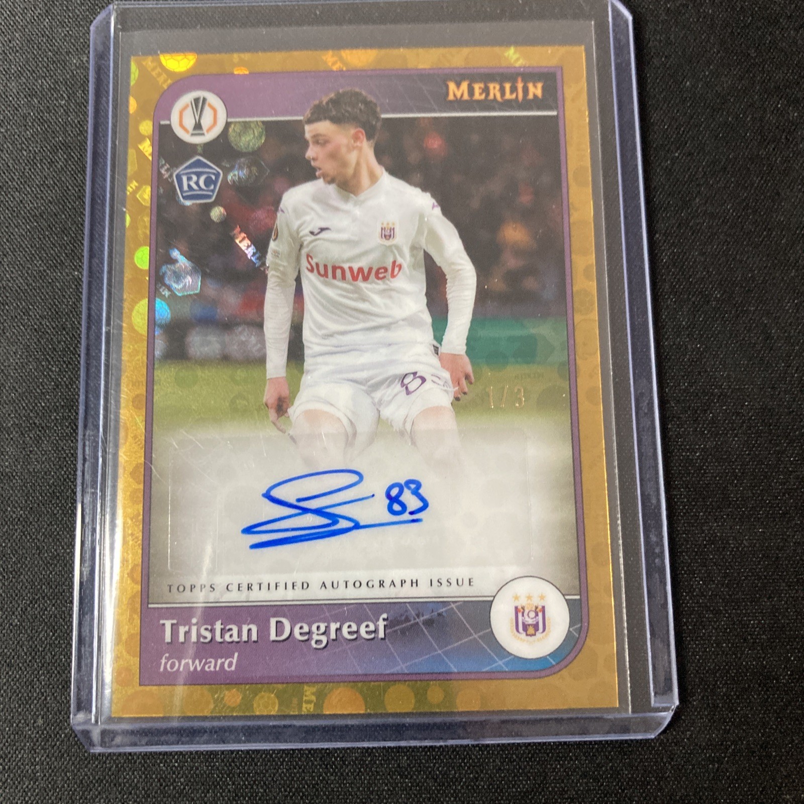 2024-25 Topps Merlin UEFA Tristan Degreef Gold Vintage Merlin Auto 1/3 ...