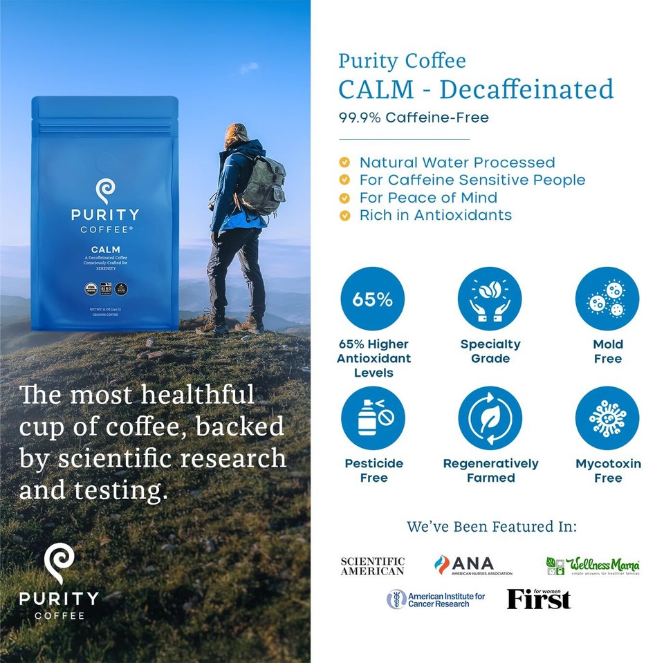 Purity Coffee CALM Decaf Ground Coffee - Natural Water Decaffeinated Coffee -... 850005169260| eBay