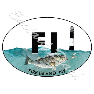 FI - Fire Island Lighthouse with Striper Printed Vinyl Decal - Car ...