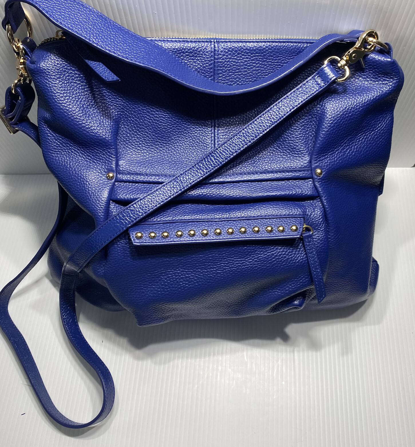 LAGGO Joyce Blue Pebbled Leather Hobo Satchel With Sh… - Gem