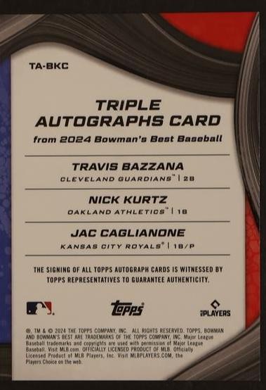 2024 Topps Bowman's Best Triple Auto Bazzana/Kurtz/Caglianone #TA-BKC ...