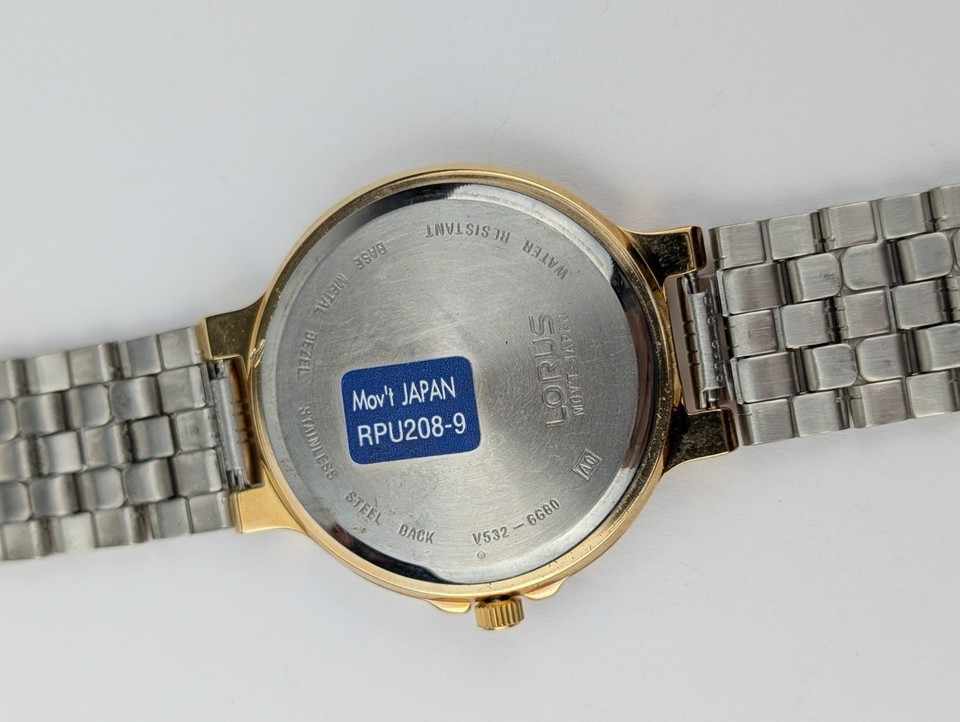 Vtg NEW OLD STOCK Lorus Gold Tone Quartz Analog Date Watch 35.5mm Mens ...