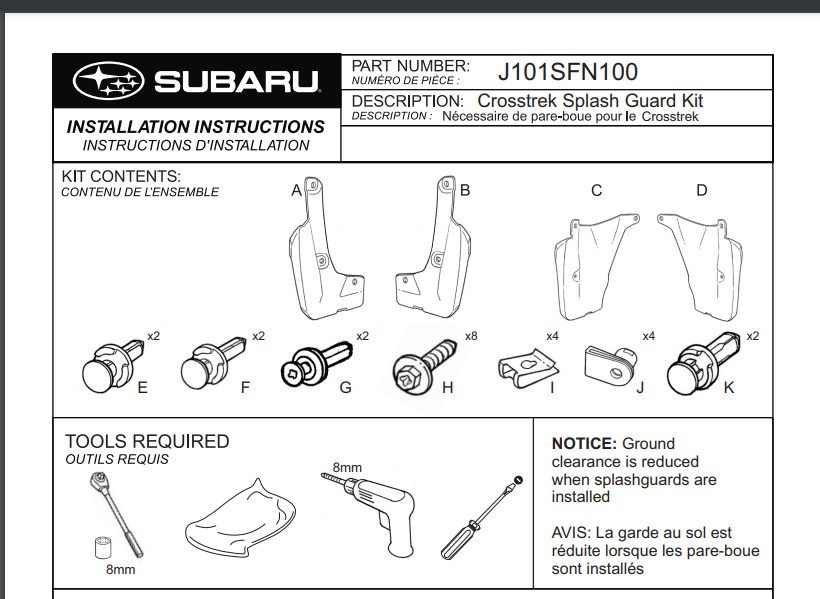 2024-2026 Subaru Crosstrek Splash Guards Flaps Set NEW J101SFN101 OEM ...