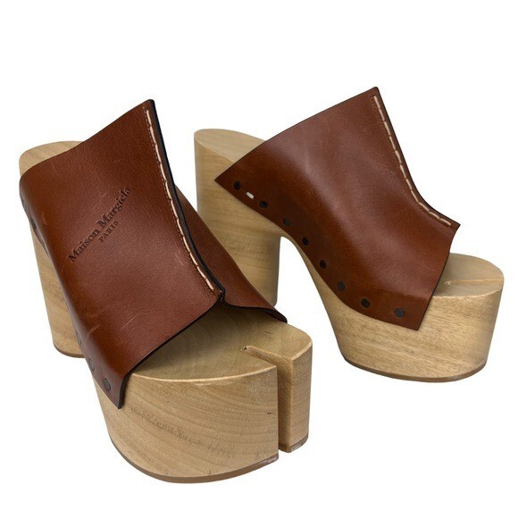 Maison Margiela Rare Tabi Leather Wooden Platform Clo… - Gem