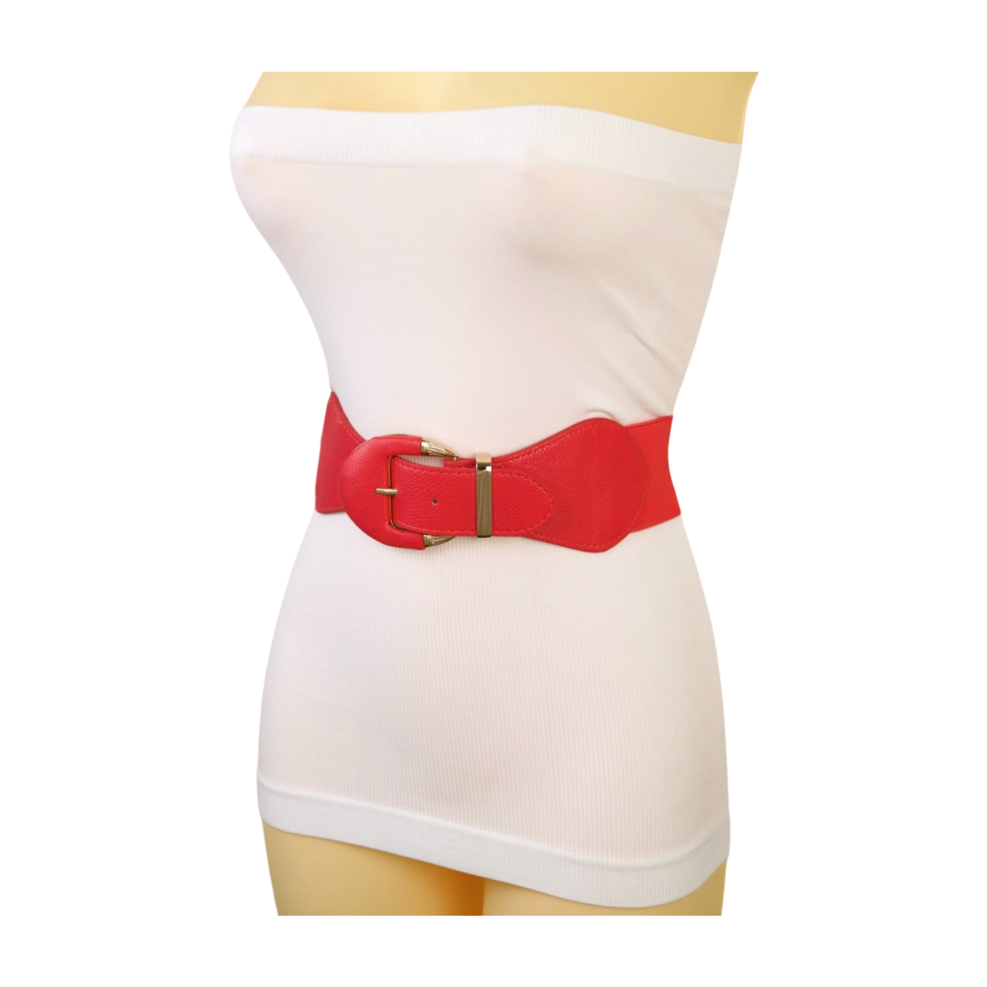 Women Coral Elastic Waistband Day Night Belt Hip High Waist Oval Buckle ...
