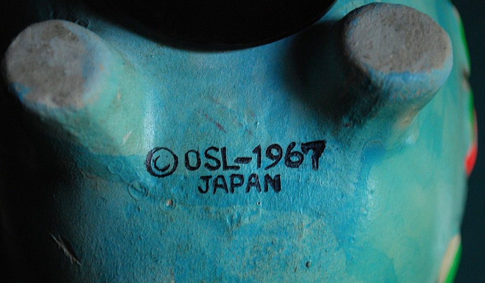 Vtg 1967 PIG Piggy Bank BLUE/PINK ROSES Holiday Fair Japan w Orig ...