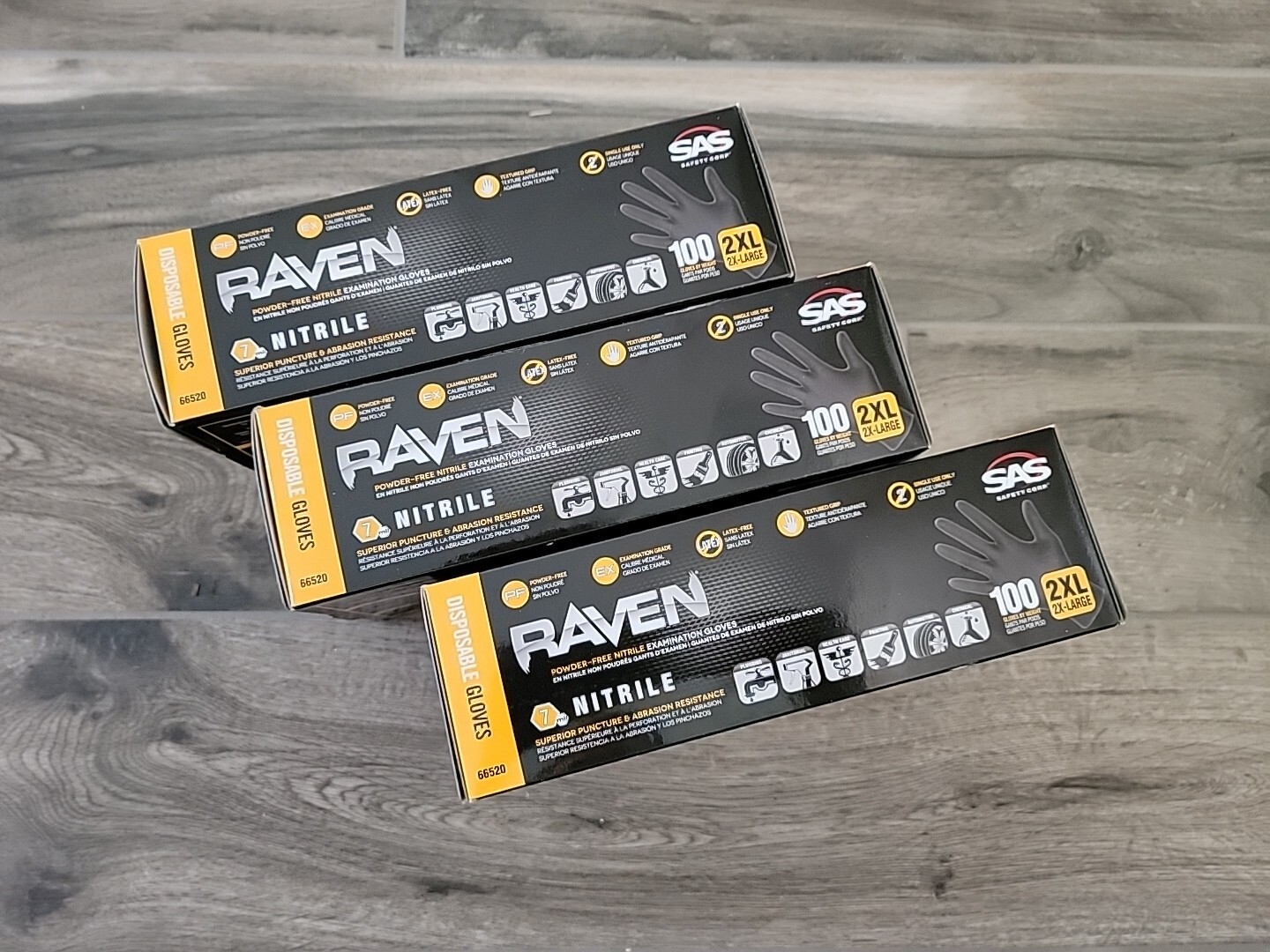 3 BOXES XXL SAS RAVEN Black Nitrile Gloves Powder & Latex Free NEW 7mil ...