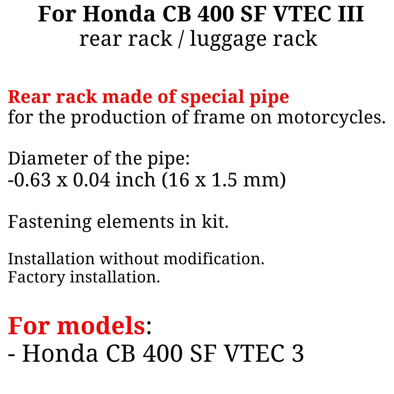 For Honda CB400SF Rear rack CB400 VTEC Spec 3 Rear luggage rack (2003 ...