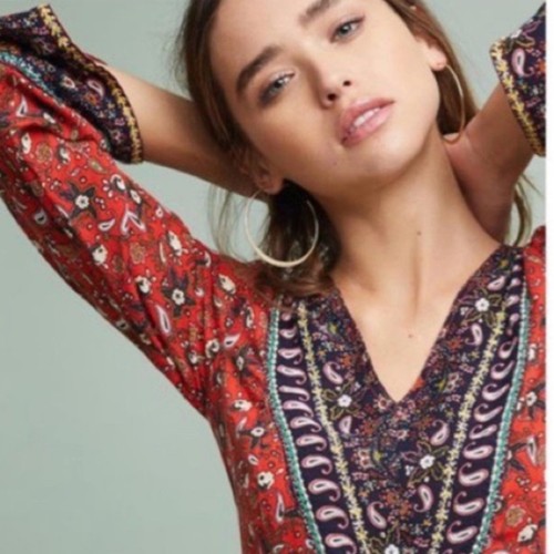 Anthro Akemi + Kin women’s red Swing embroidered Dress 3/4 Sleeve Size ...